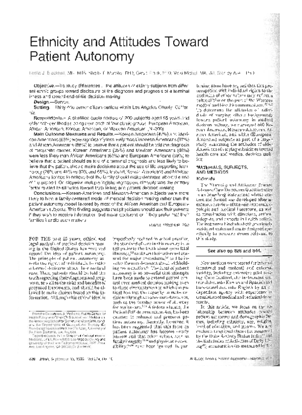 (PDF) Ethnicity and attitudes toward patient autonomy