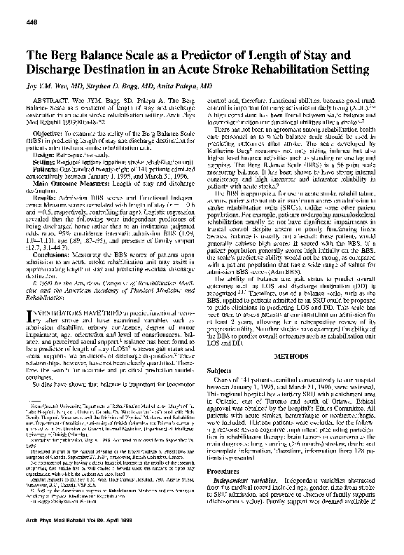 (PDF) The berg balance scale as a predictor of length of stay and ...