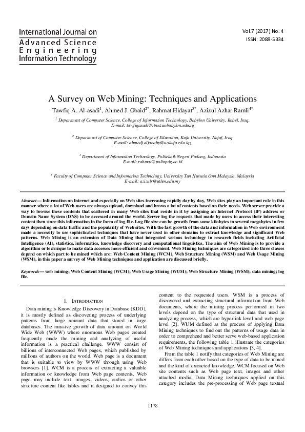 (PDF) A Survey on Web Mining Techniques and Applications