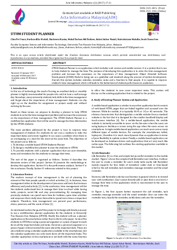 (PDF) Uthm Student Planner | azizul azhar ramli (PhD - Soft Computing ...