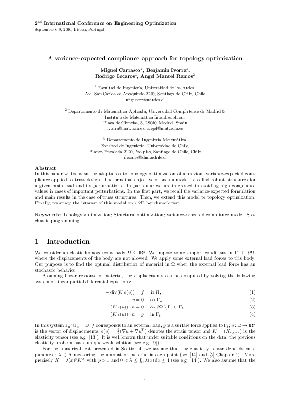 Pdf A Variance Expected Compliance Approach For Topology Optimization