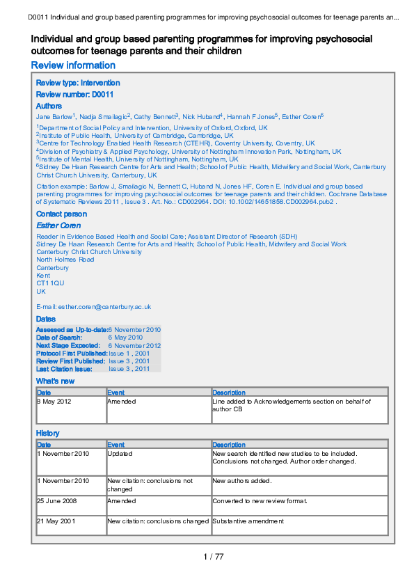 (PDF) Individual and group-based parenting programmes for improving ...
