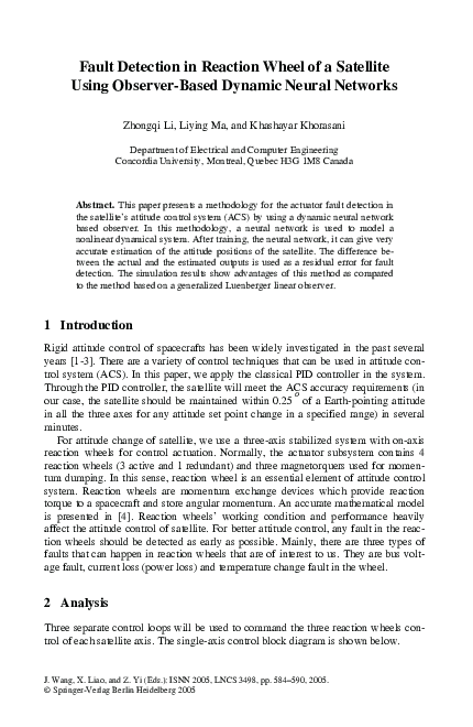 Pdf Fault Detection In Reaction Wheel Of A Satellite Using Observer