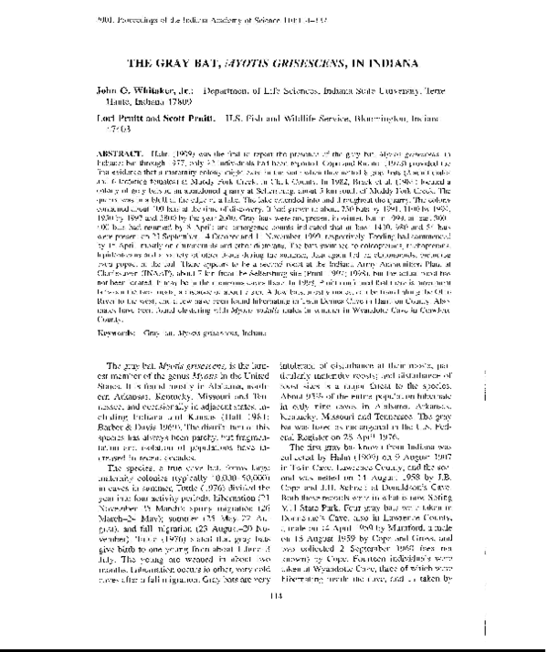 (PDF) The gray bat, Myotis grisescens, in Indiana.(Statistical Data ...