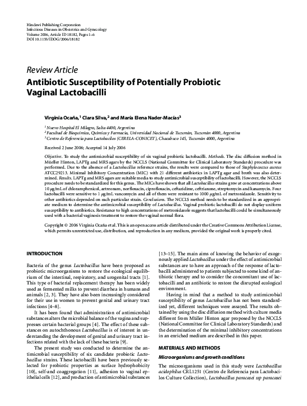 (PDF) Antibiotic Susceptibility of Potentially Probiotic Vaginal ...