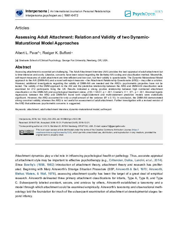 (PDF) Assessing adult attachment: Relation and validity of two dynamic ...