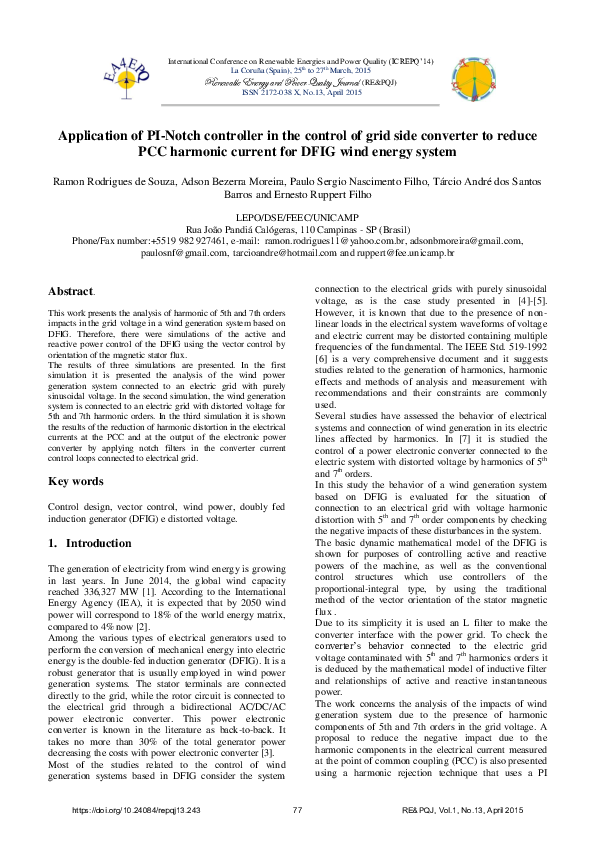 (PDF) Application of PI-Notch controller in the control of grid side converter to reduce PCC ...