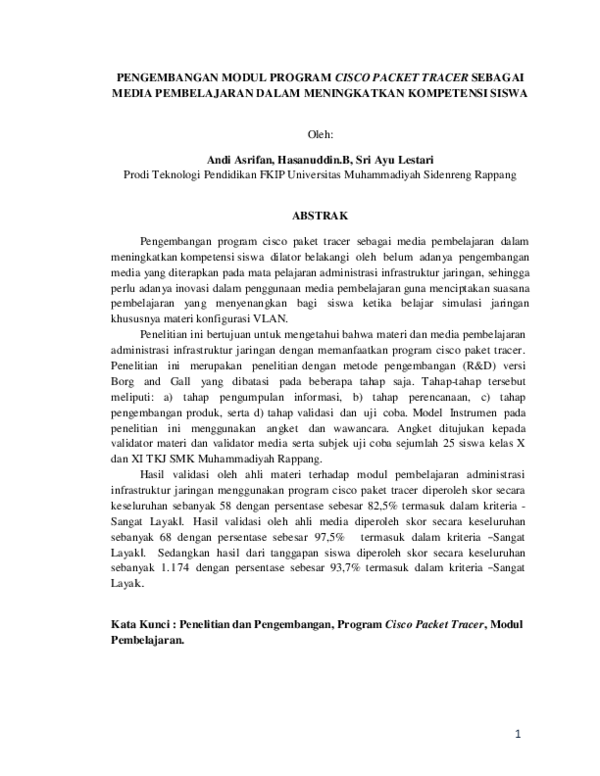 (PDF) JURNAL PENGEMBANGAN MODUL PROGRAM CISCO PACKET TRACER SEBAGAI ...