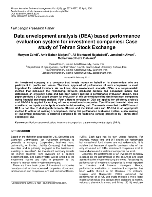 (PDF) Data envelopment analysis (DEA) based performance evaluation system for investment ...