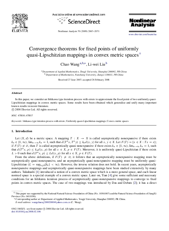 Pdf Convergence Theorems For Fixed Points Of Uniformly Quasi