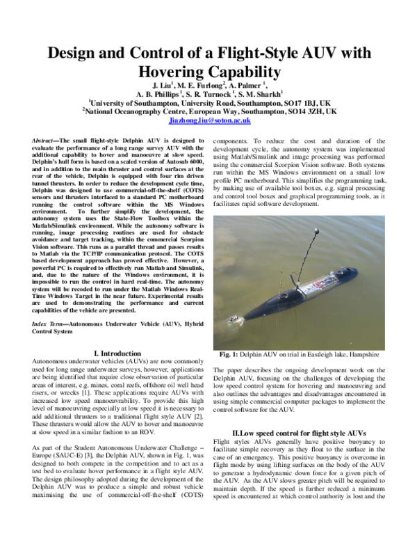 (PDF) Design and Control of a Flight-Style AUV with Hovering Capability