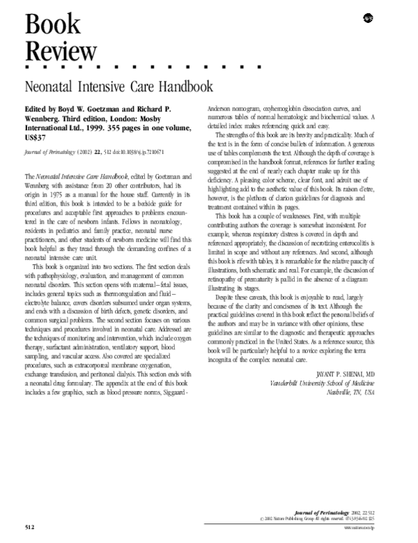 (PDF) Neonatal Intensive Care Handbook