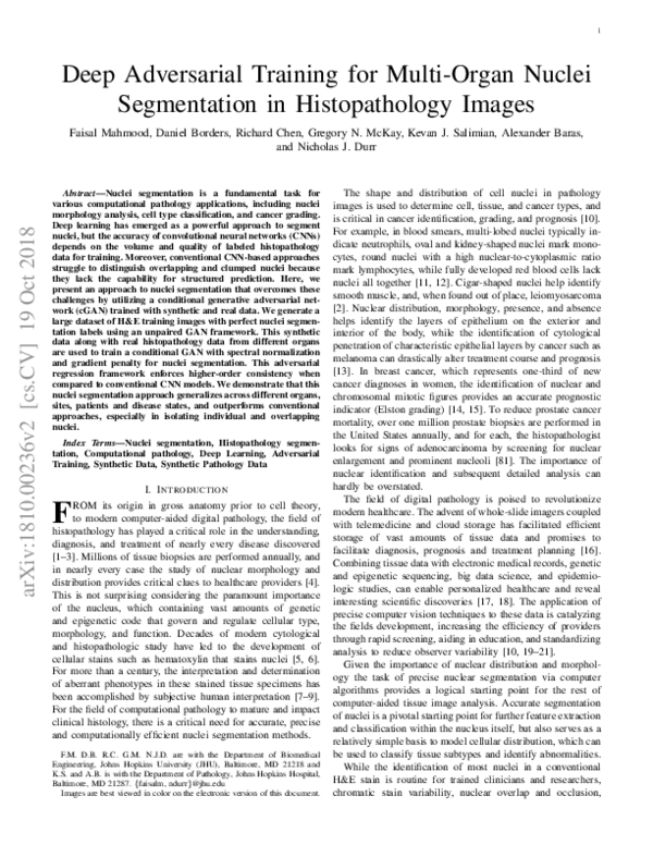 (PDF) Deep Adversarial Training for Multi-Organ Nuclei Segmentation in Histopathology Images