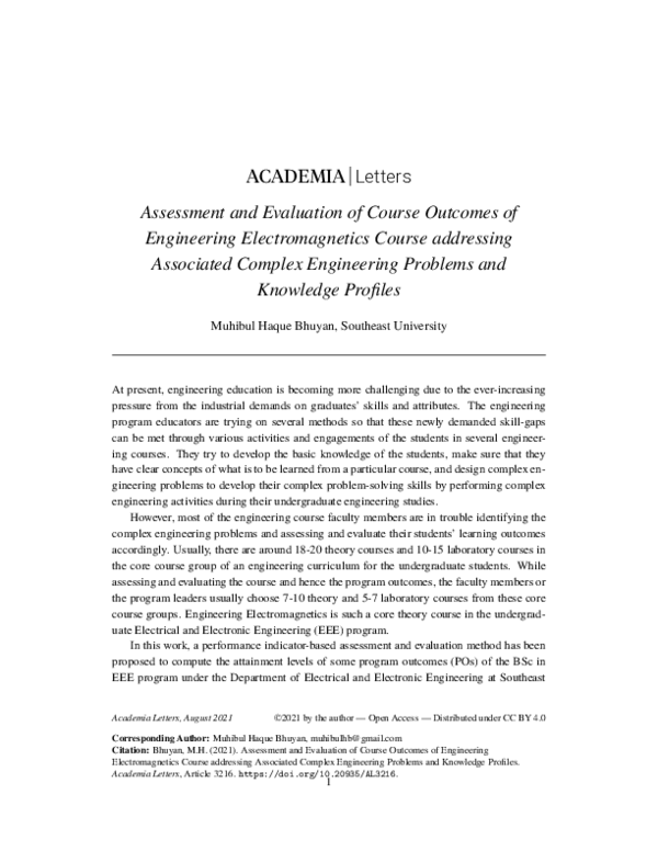 (PDF) Assessment and Evaluation of Course Outcomes of Engineering ...