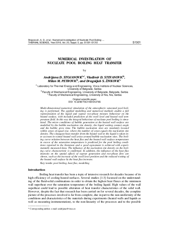 Pdf Direct Numerical Simulation Of Subcooled Nucleate Pool Boiling Bojan Niceno