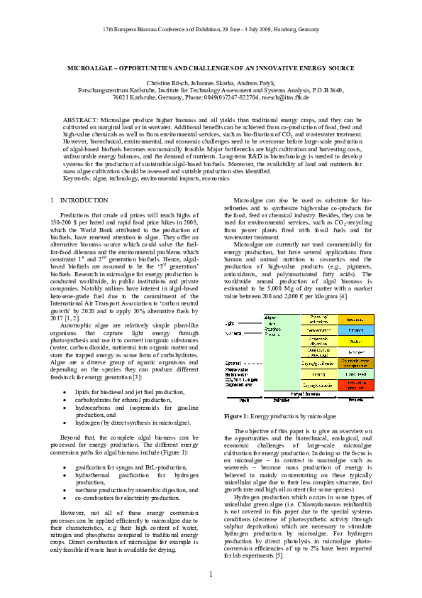 (PDF) Microalgae Opportunities and Challenges of an Innovative Energy Source