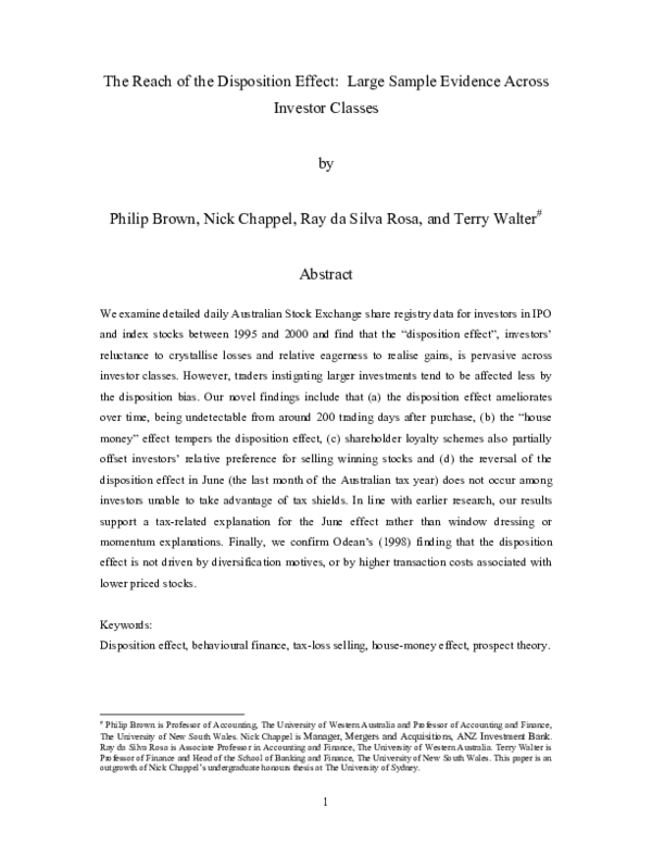 (PDF) The Reach of the Disposition Effect: Large Sample Evidence Across ...
