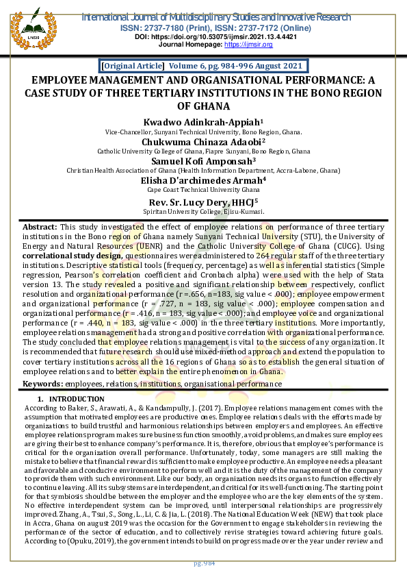 (PDF) EMPLOYEE MANAGEMENT AND ORGANISATIONAL PERFORMANCE: A CASE STUDY ...