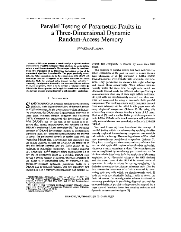 Pdf Parallel Testing Of Parametric Faults In A Three Dimensional Dynamic Random Access Memory