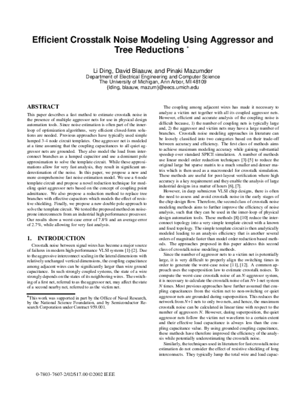 (PDF) Efficient crosstalk noise modeling using aggressor and tree reductions