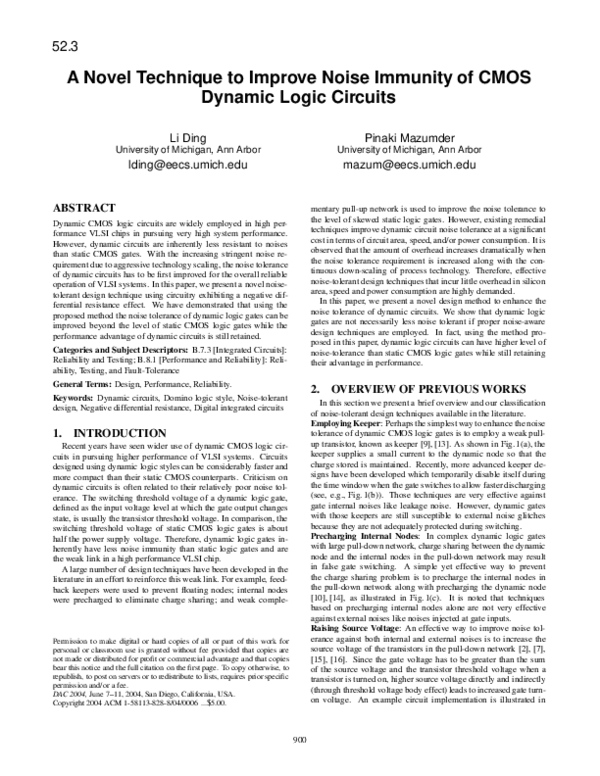 (PDF) A novel technique to improve noise immunity of CMOS dynamic logic circuits