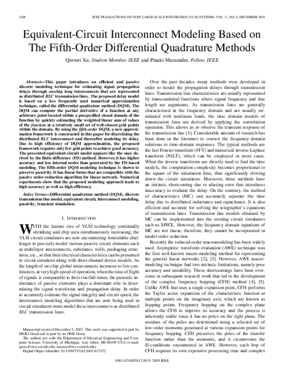 (PDF) Equivalent-circuit interconnect modeling based on the fifth-order differential quadrature ...