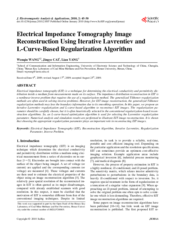 (PDF) Electrical Impedance Tomography Image Reconstruction with 1 data and image norms