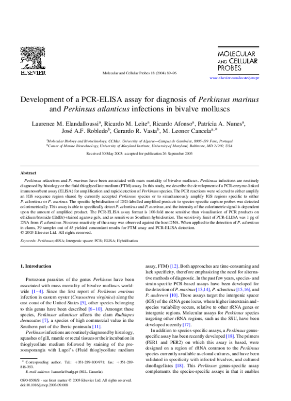 (PDF) Development of a PCR-ELISA assay for diagnosis of Perkinsus ...