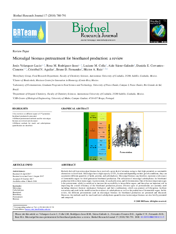 (PDF) Microalgal biomass pretreatment for bioethanol production: a review