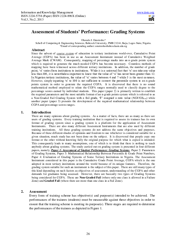 (PDF) Assessment of Students’ Performance: Grading Systems
