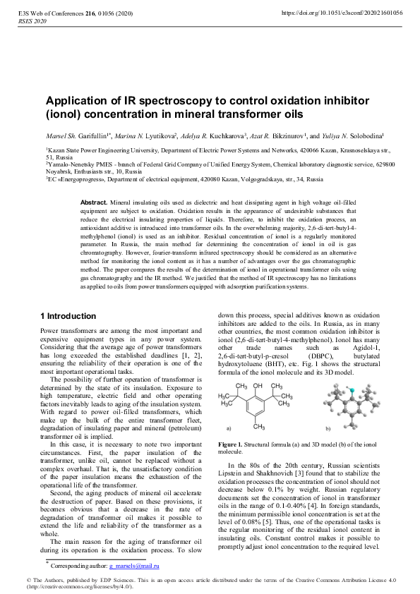 (PDF) Application of IR spectroscopy to control oxidation inhibitor ...