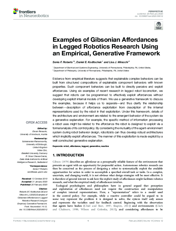 (PDF) Examples of Gibsonian Affordances in Legged Robotics Research Using an Empirical ...