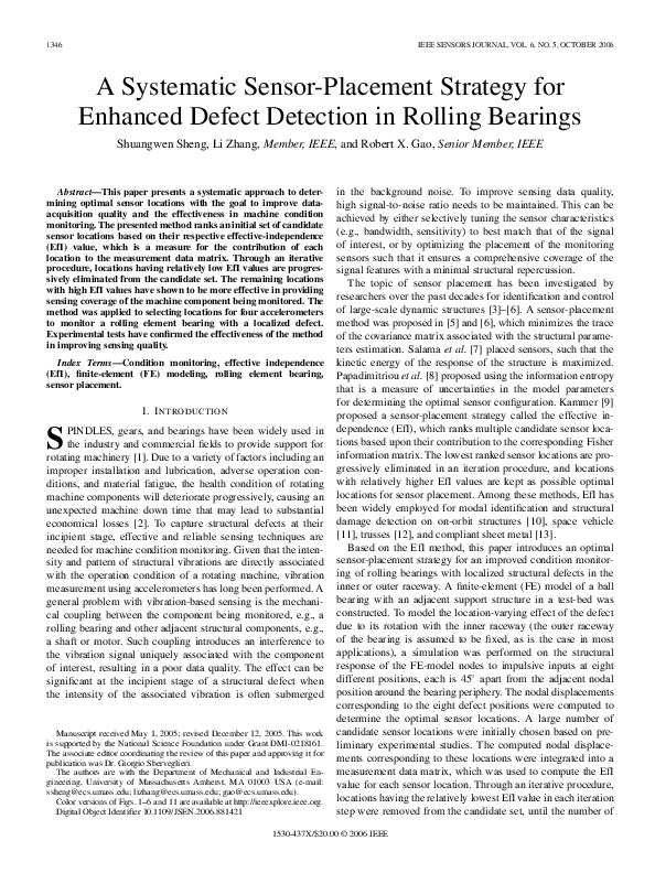 Pdf A Systematic Sensor Placement Strategy For Enhanced Defect Detection In Rolling Bearings