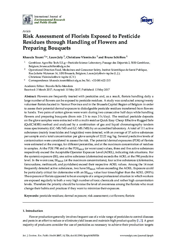 (PDF) Risk Assessment of Florists Exposed to Pesticide Residues through ...