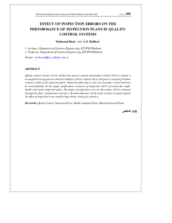 (PDF) Effect of Inspection Errors on the Performance of Inspection ...