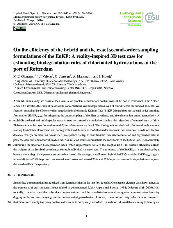 (PDF) Efficient EnKF Techniques for Biodegradation Estimation