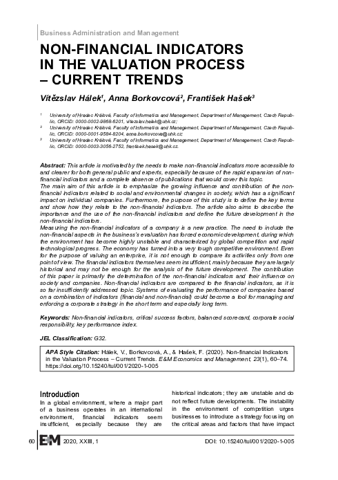 (PDF) Non-financial Indicators in the Valuation Process – Actual Trends
