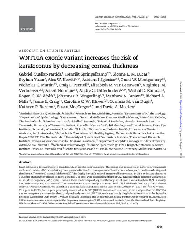 (PDF) WNT10A exonic variant increases the risk of keratoconus by ...