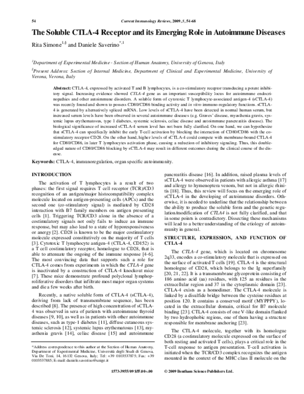 (PDF) The Soluble CTLA-4 Receptor and its Emerging Role in Autoimmune ...