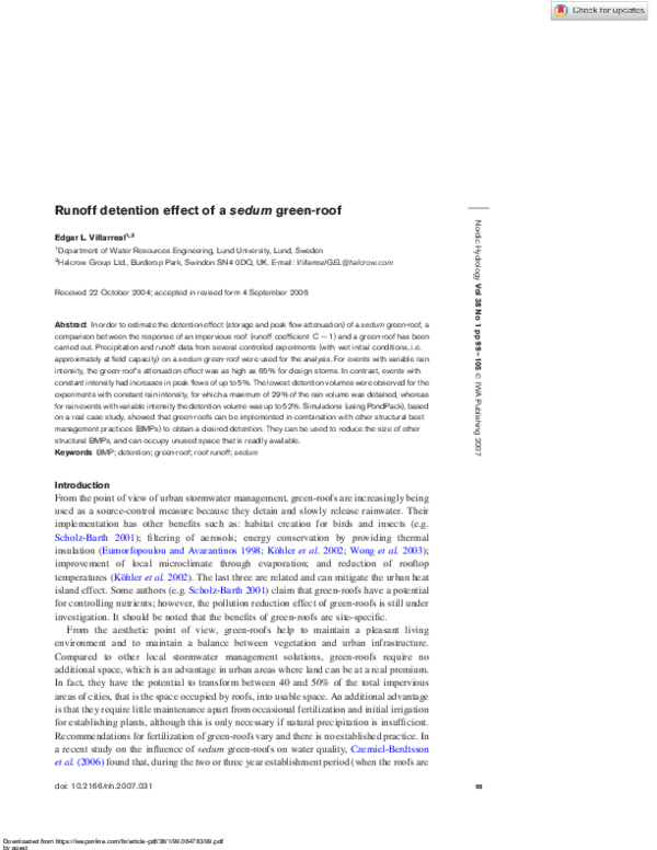 (PDF) Runoff detention effect of a sedum green-roof