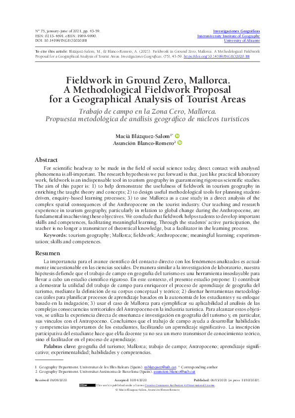 (PDF) Fieldwork in Ground Zero, Mallorca. A Methodological Fieldwork Proposal for a Geographical ...