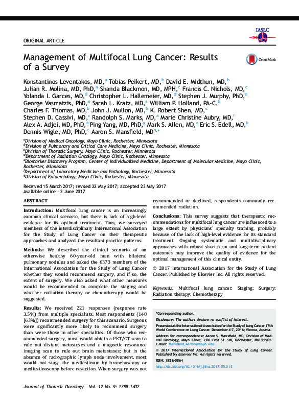(PDF) Management of multifocal lung cancer: Results of a survey