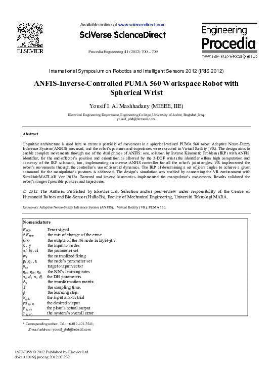 (PDF) ANFIS-Inverse-Controlled PUMA 560 Workspace Robot with Spherical ...