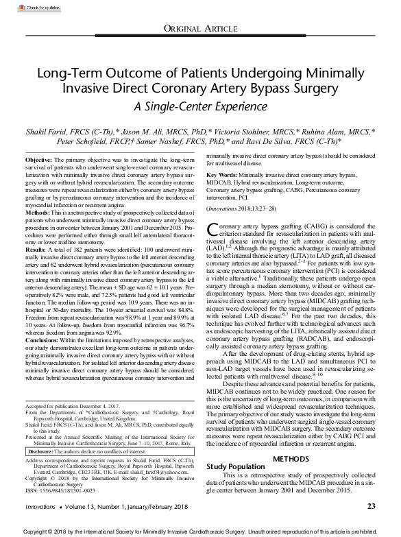 (PDF) Minimally invasive direct coronary bypass surgery via distal mini ...