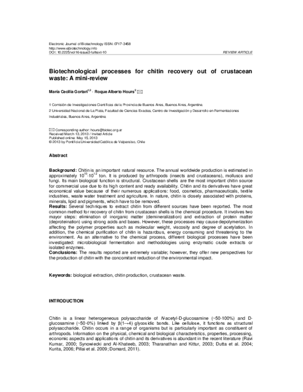 (PDF) Biotechnological processes for chitin recovery out of crustacean ...