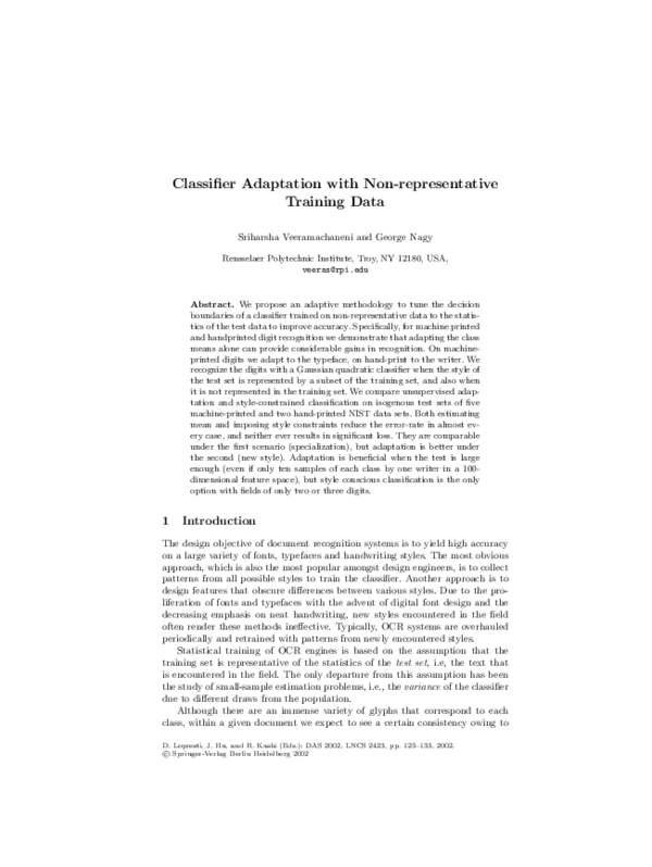 (PDF) Classifier adaptation with non-representative training data