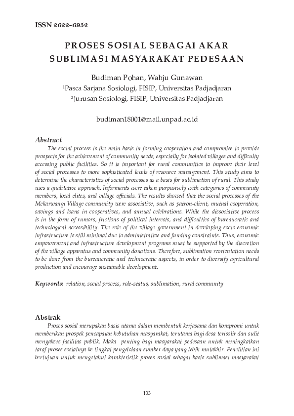 (PDF) Proses Sosial sebagai Akar Sublimasi Masyarakat Pedesaan ...