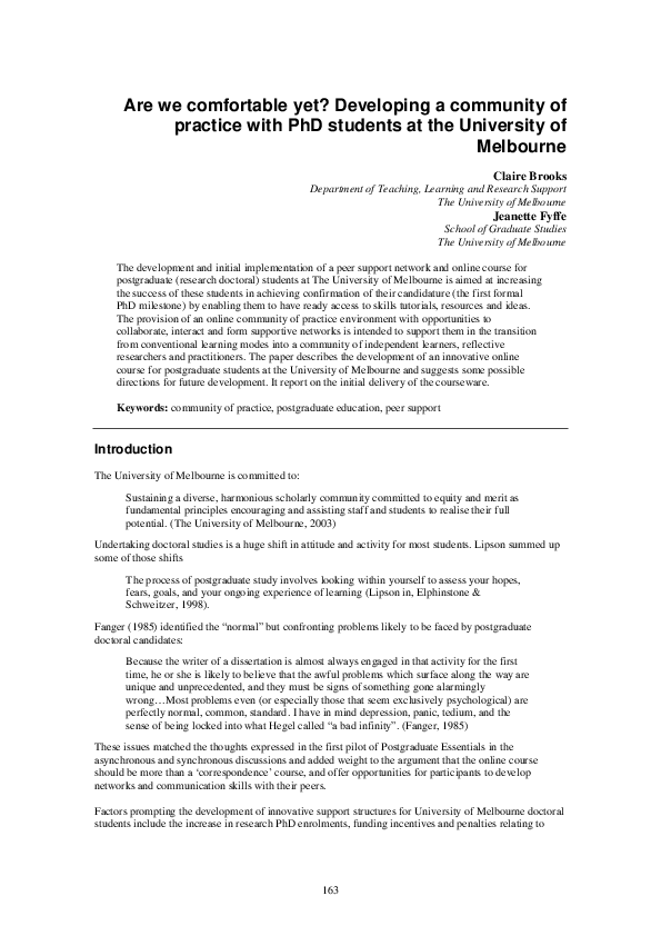 (PDF) Are we comfortable yet? Developing a community of practice with ...
