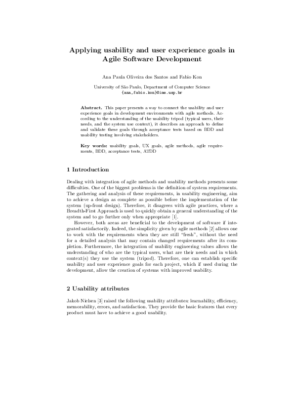 (PDF) Applying usability and user experience goals in Agile Software Development