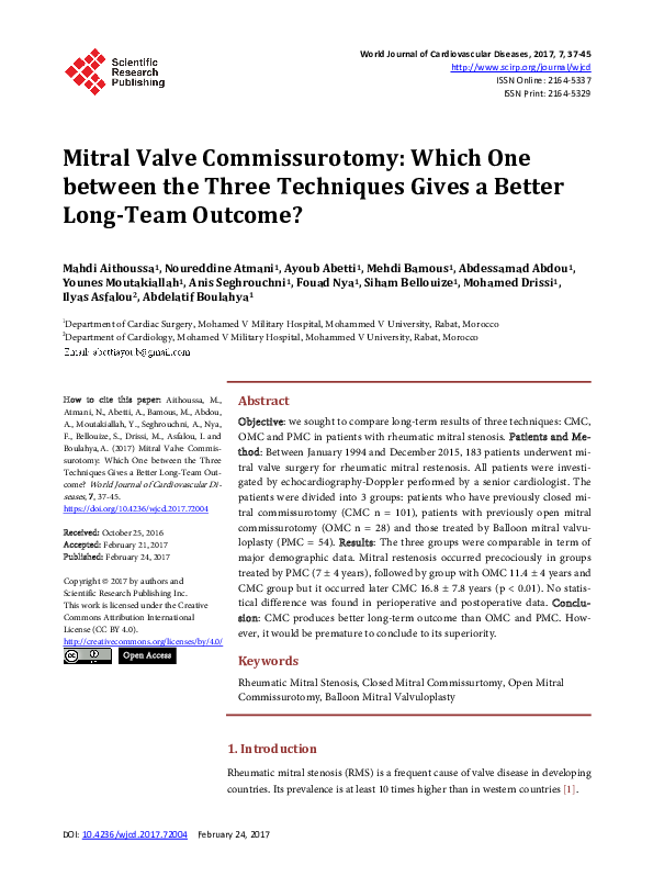 (PDF) Mitral Valve Commissurotomy: Which One between the Three ...
